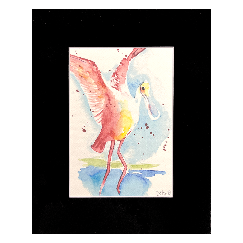 Beach Life Art Black Framed Watercolor Print, 8" x 10" - Flamingo