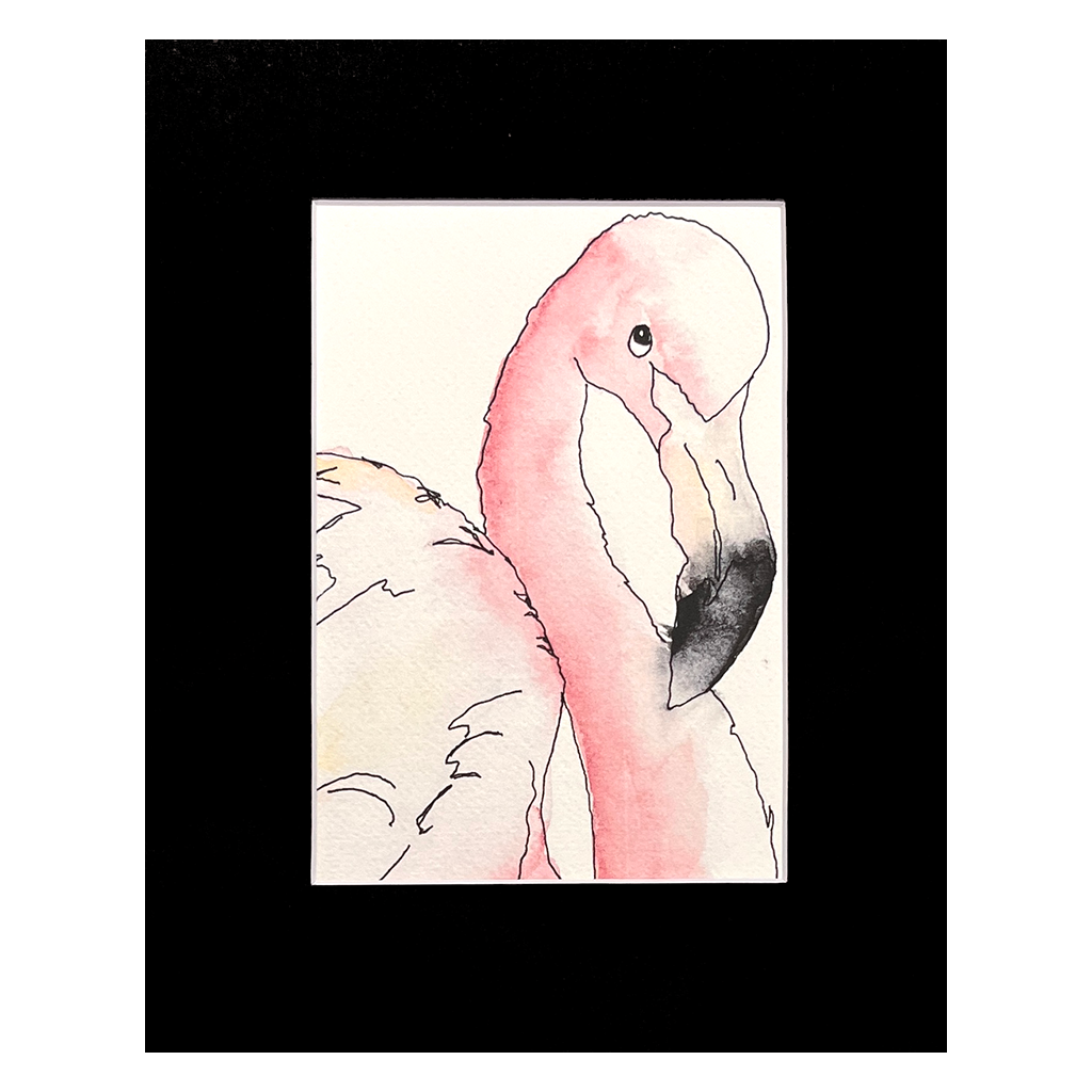 Beach Life Art Black Framed Watercolor Print, 8" x 10" - Flamingo