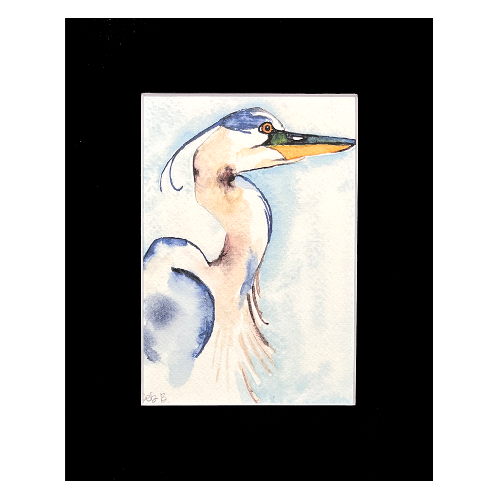 Beach Life Art Black Framed Watercolor Print, 8" x 10" - Great Blue He