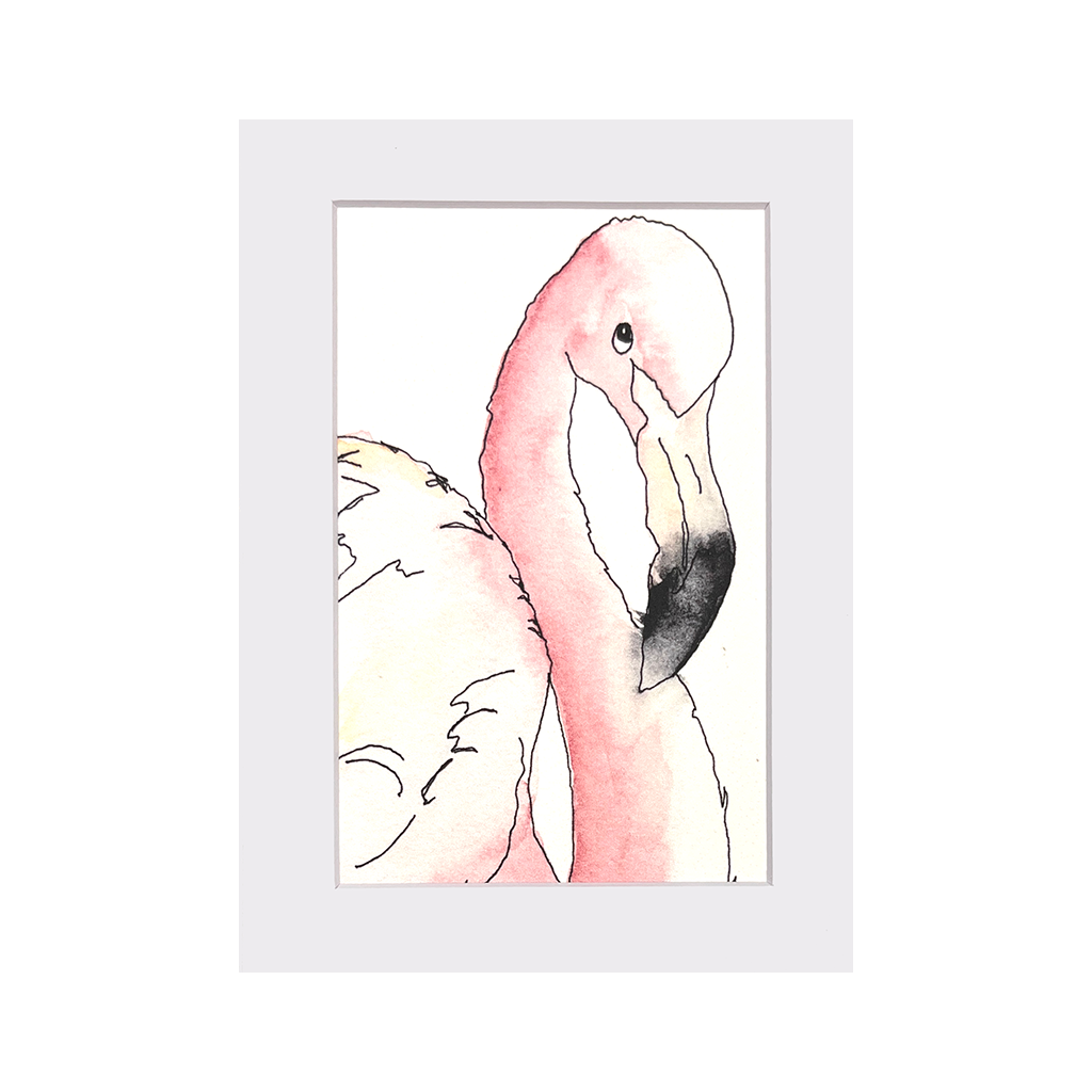 Beach Life Art White Framed Watercolor Print, 5" x 7" - Flamingo