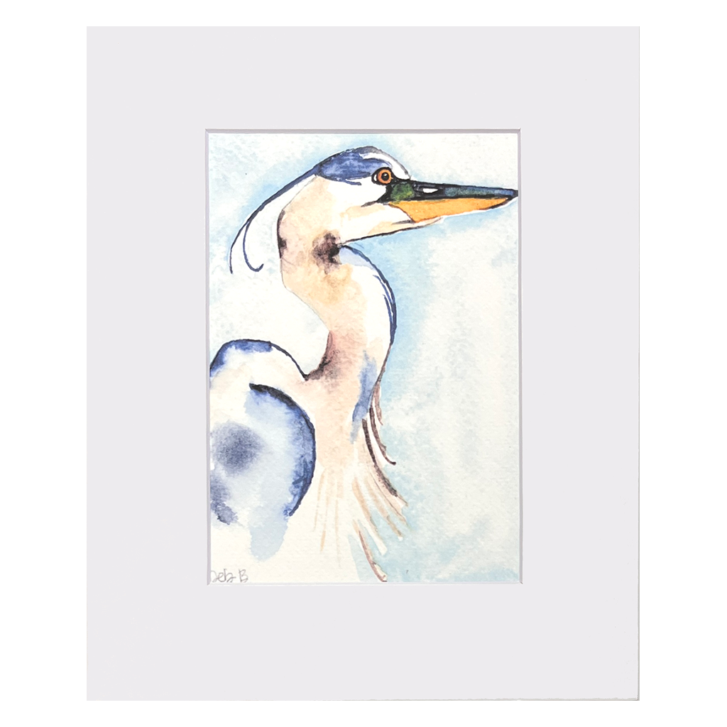 Beach Life Art White Framed Watercolor Print, 8" x 10" - Great Blue He