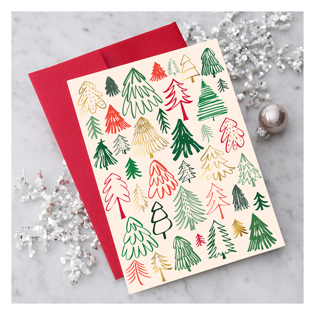 Colorful Christmas Trees Greeting Card