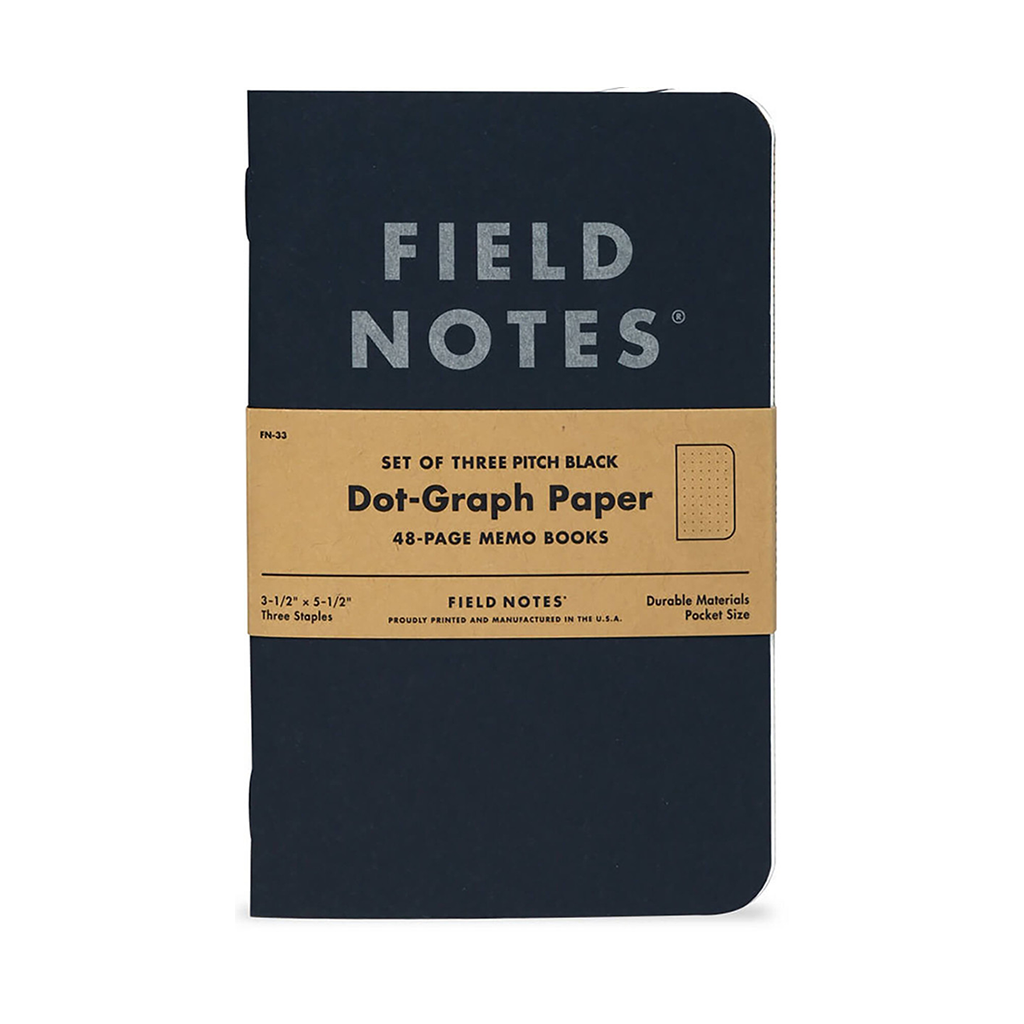 Field Notes Pitch Black Dot Grid Memo Book, 3 Pack