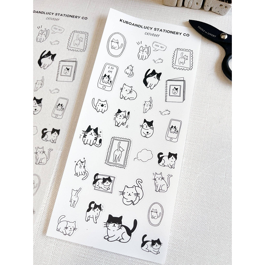 Kuboandlucy Caturday Sticker Sheet, White Matte