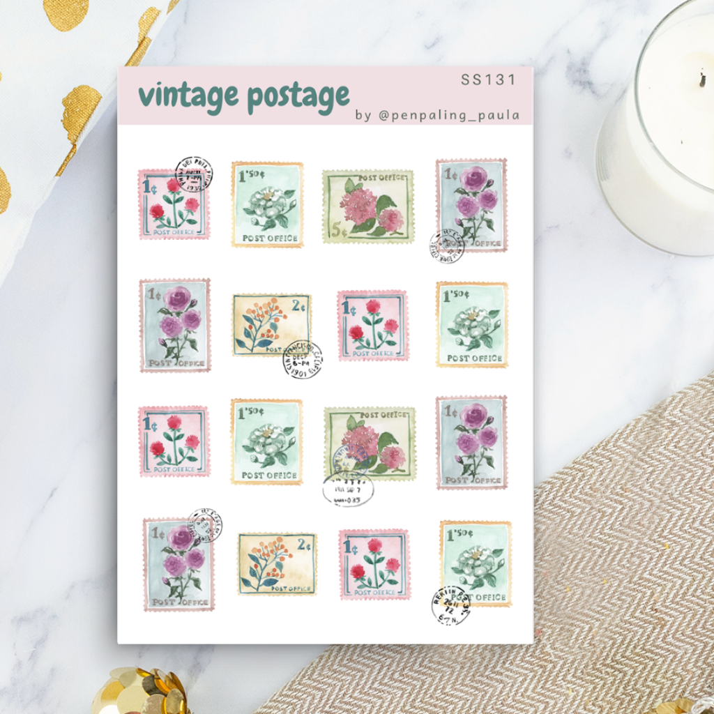 Penpaling Paula Vintage Postage Sticker Sheet
