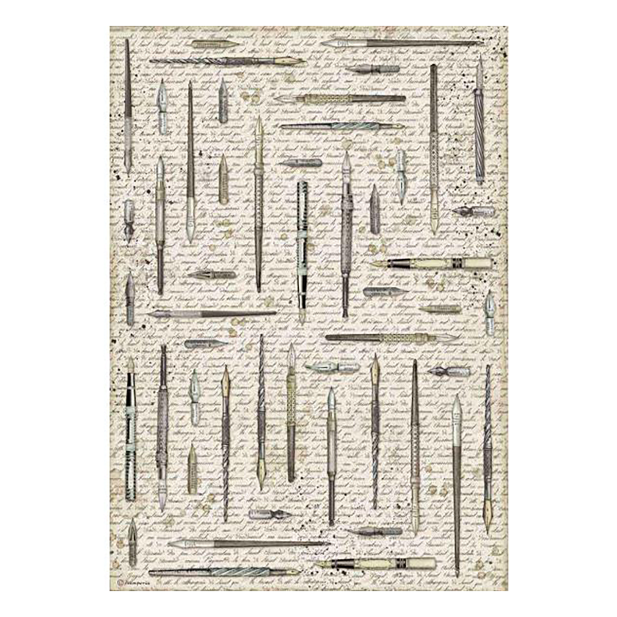Stamperia Rice Paper Sheet, A3 - Vintage Pens, Calligraphy